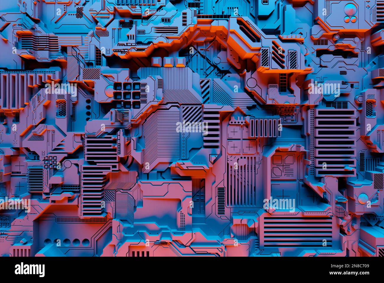 Detail of a futuristic machine. 3D illustration of a futuristic wall ...