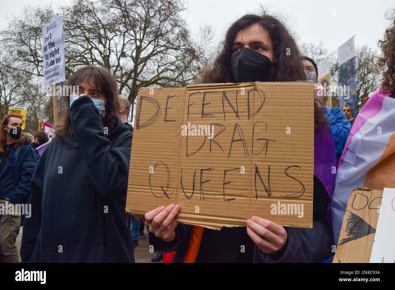 London, England, UK. 11th Feb, 2023. Pro-LGBTQ rights protesters ...
