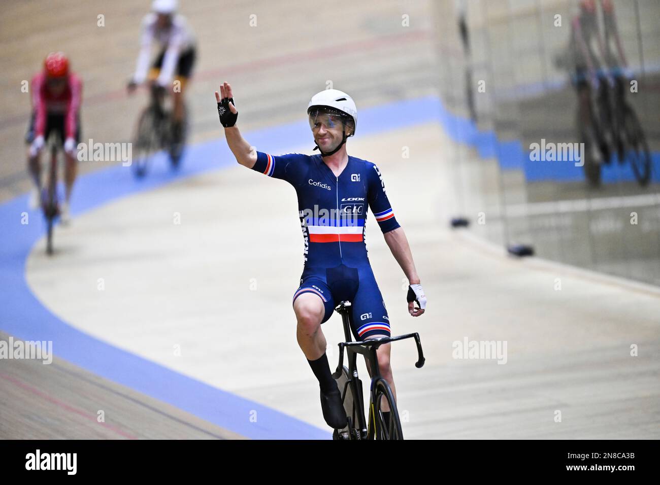 Winner Benjamin Thomas of France during the men's omnium points race ...