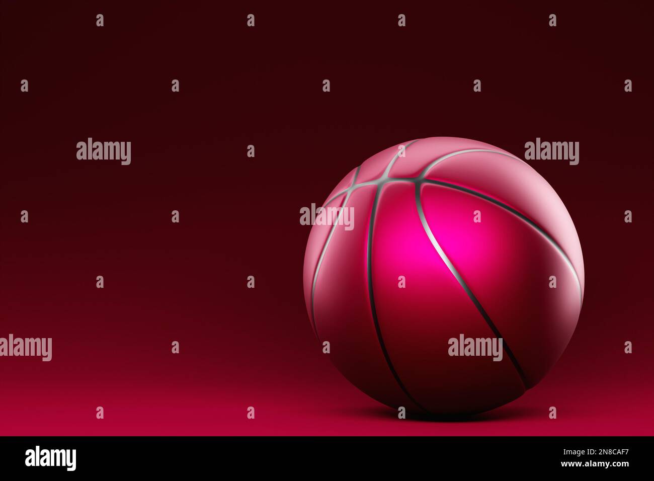 3d illustration of classic basketball ball with stripes on magenta ...