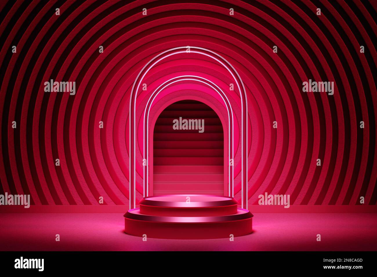 3d illustration of a scene from a circle with round arch at the back on ...