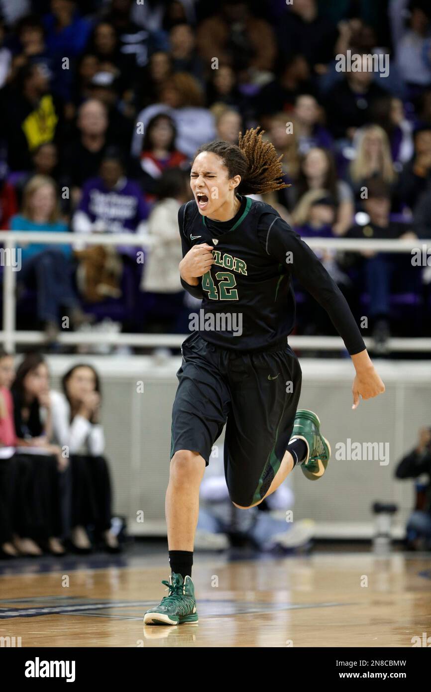 Baylor's Brittney Griner (42) celebrates after dunking during an NCAA ...