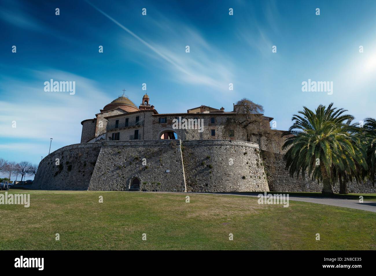 extended view in long exposure of the village of castiglione del lago ...