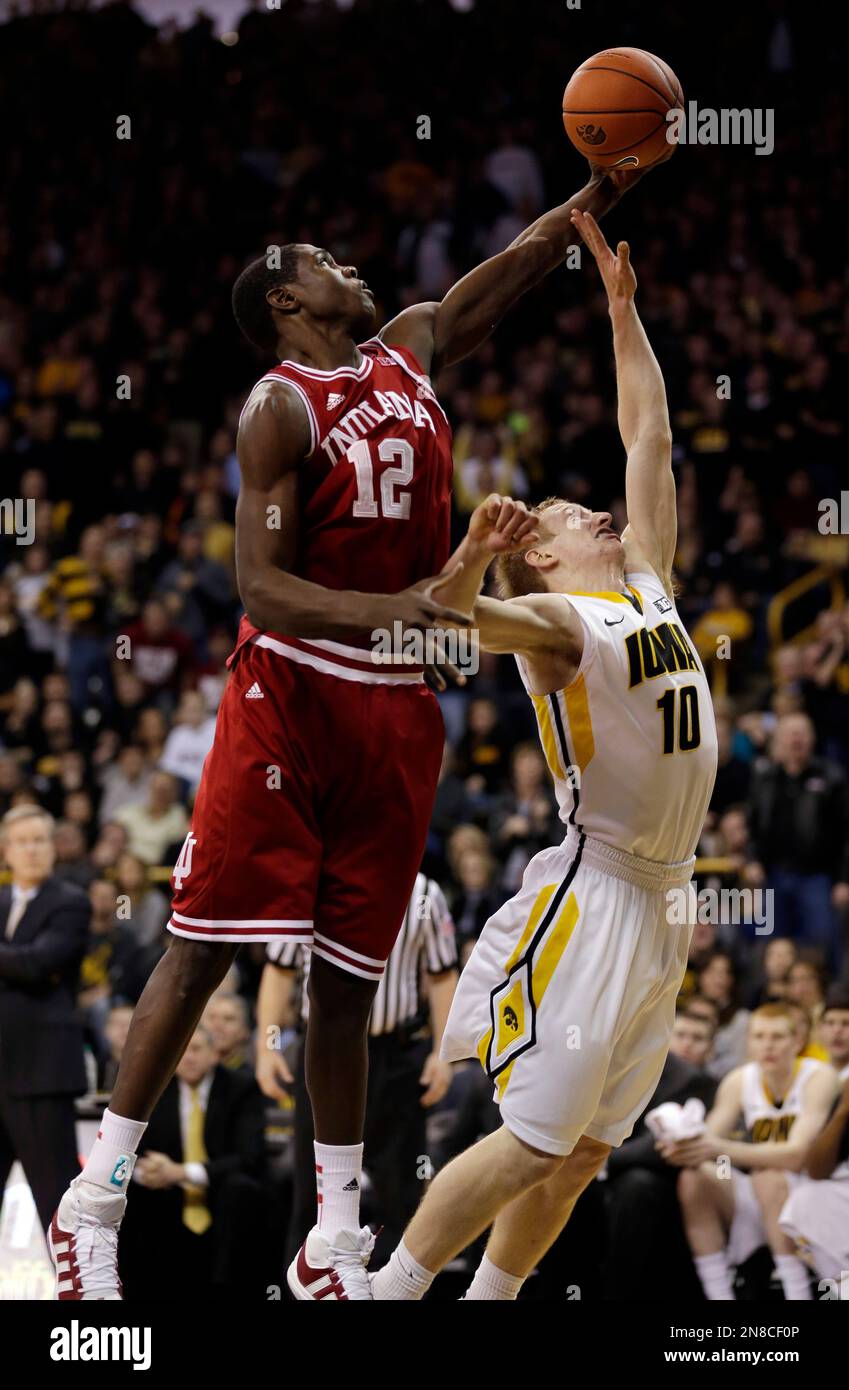 Indiana forward Hanner Mosquera-Perea, left, fights for a rebound with ...