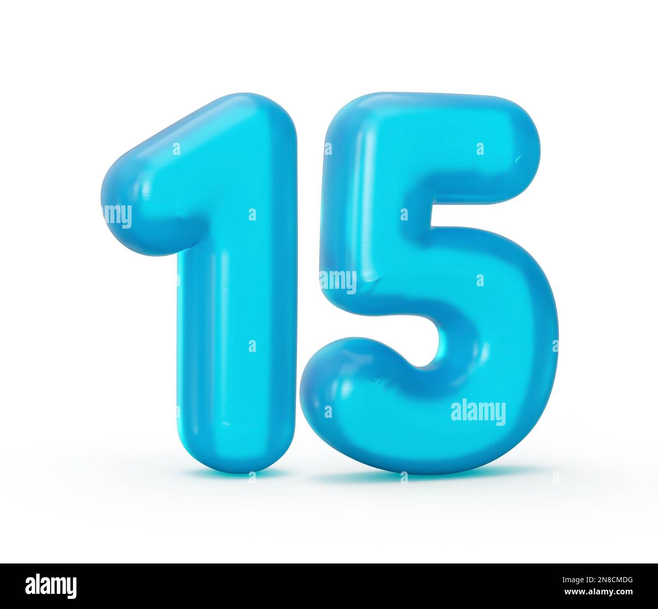 A 3D illustration of a blue 15 isolated on a white background, colorful alphabet numbers for ...