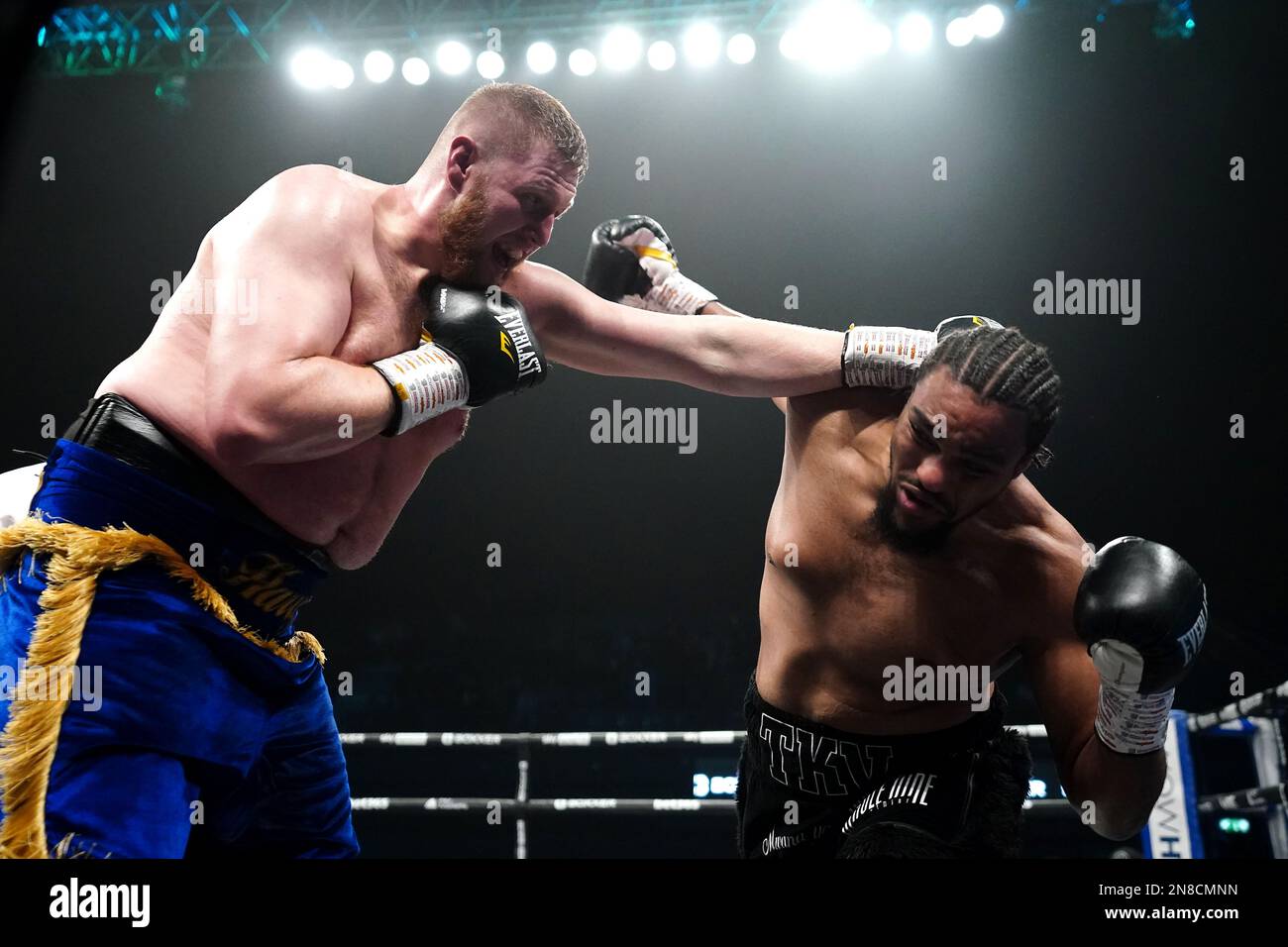 Harry Armstrong (left) in action against Jeamie 'TKV' Tshikeva in the ...