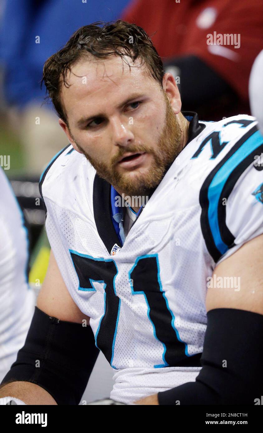 Carolina Panthers' Thomas Austin is seen on the bench during the first ...