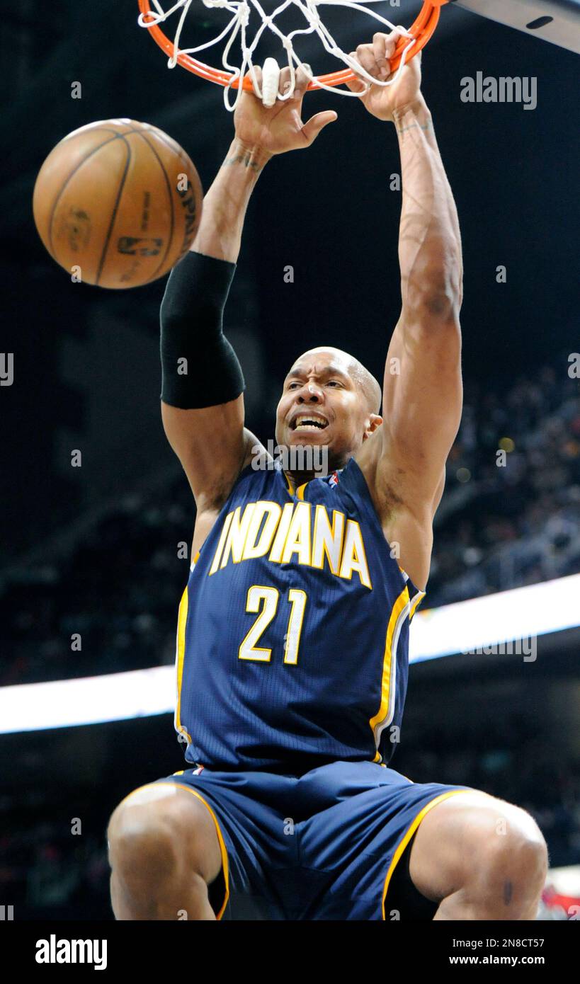 Indiana Pacers power forward David West (21) dunks against the Atlanta ...