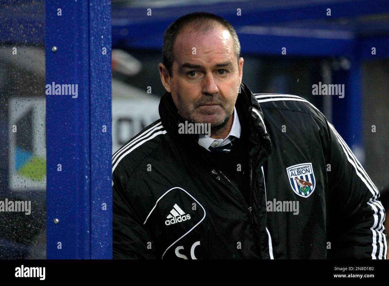 West Bromwich Albion's manager Steve Clarke looks on from the dugout ...