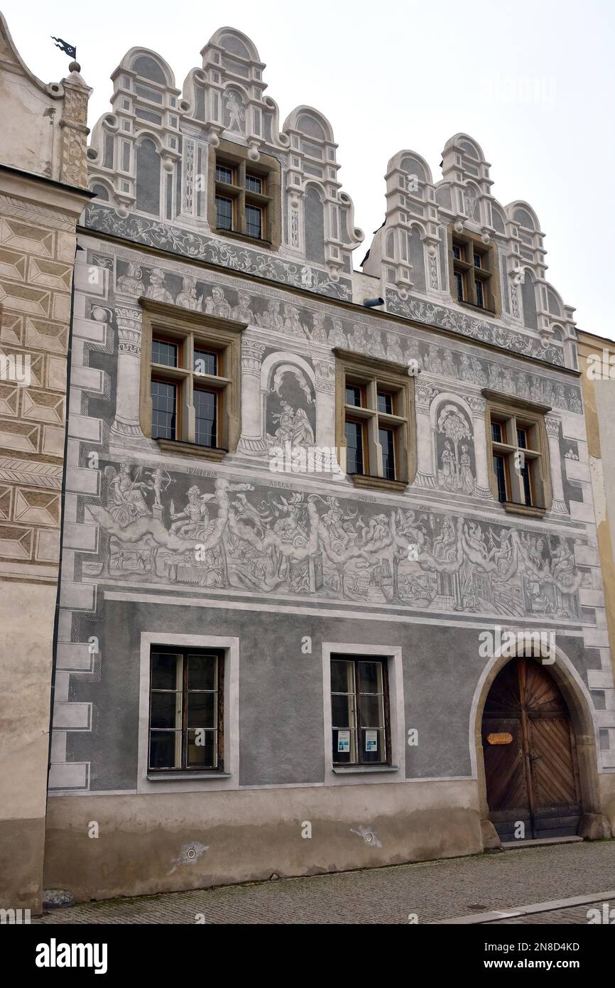 renaissance house, Slavonice town, South Bohemian Region, Czech ...