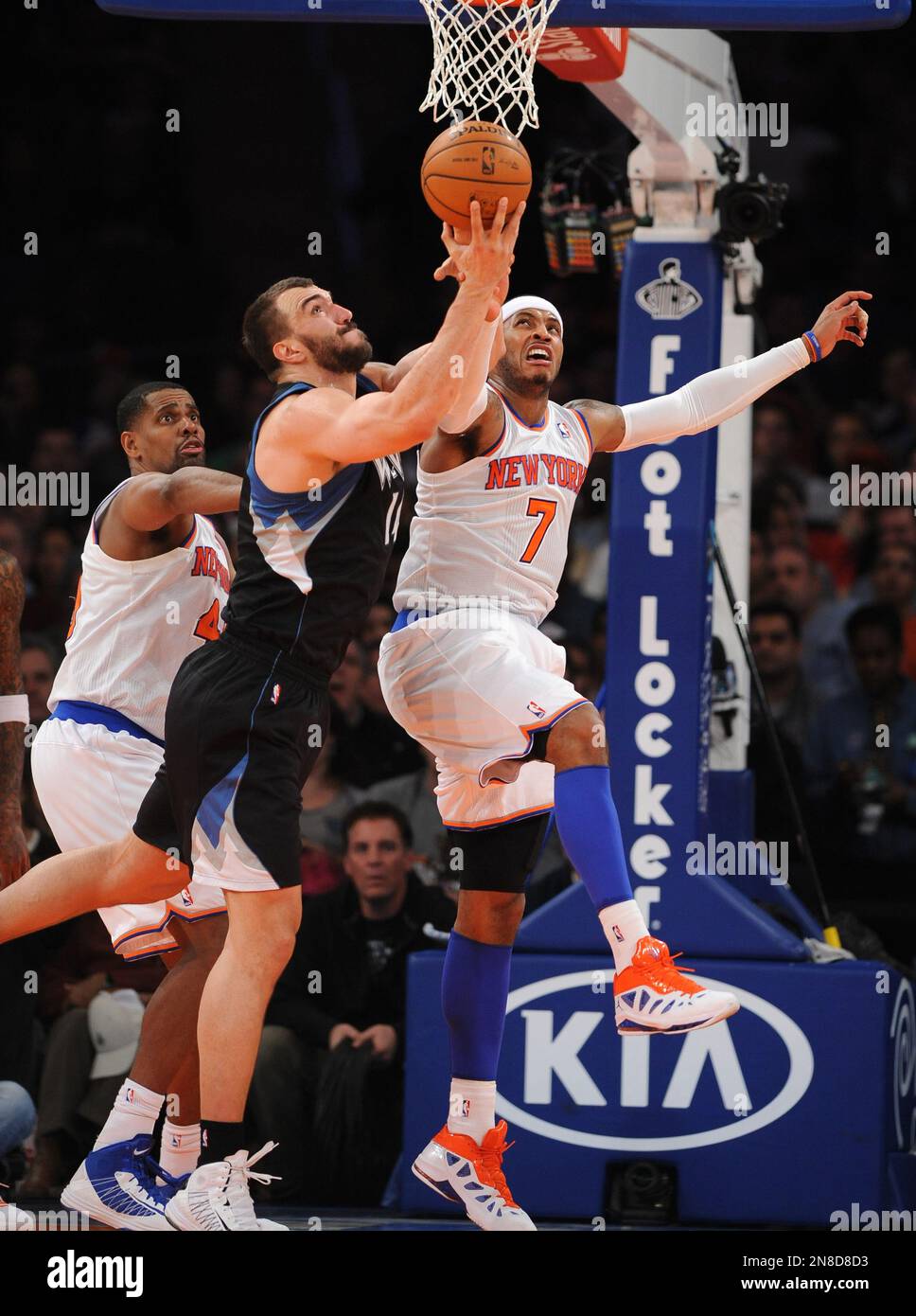 Minnesota Timberwolves' Nikola Pekovic (14) and New York Knicks ...