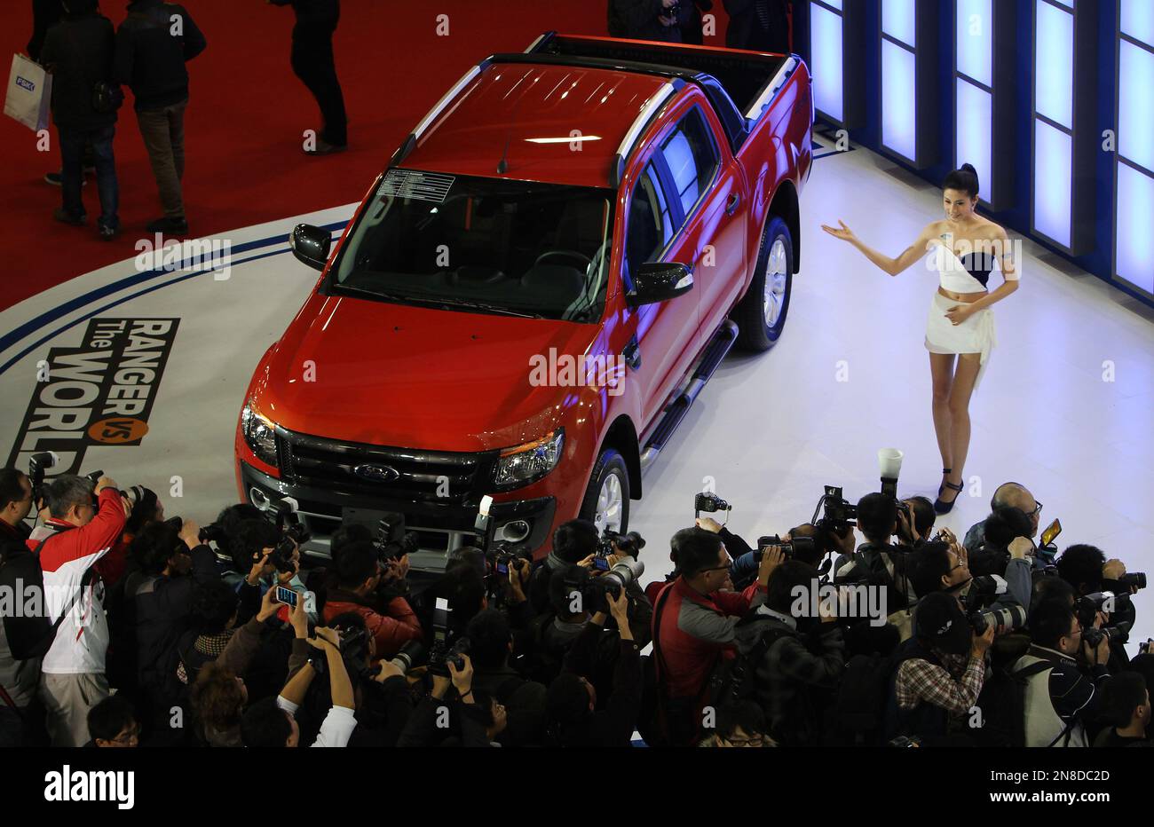 A model displays a Ford All New Ranger during the Taipei International ...