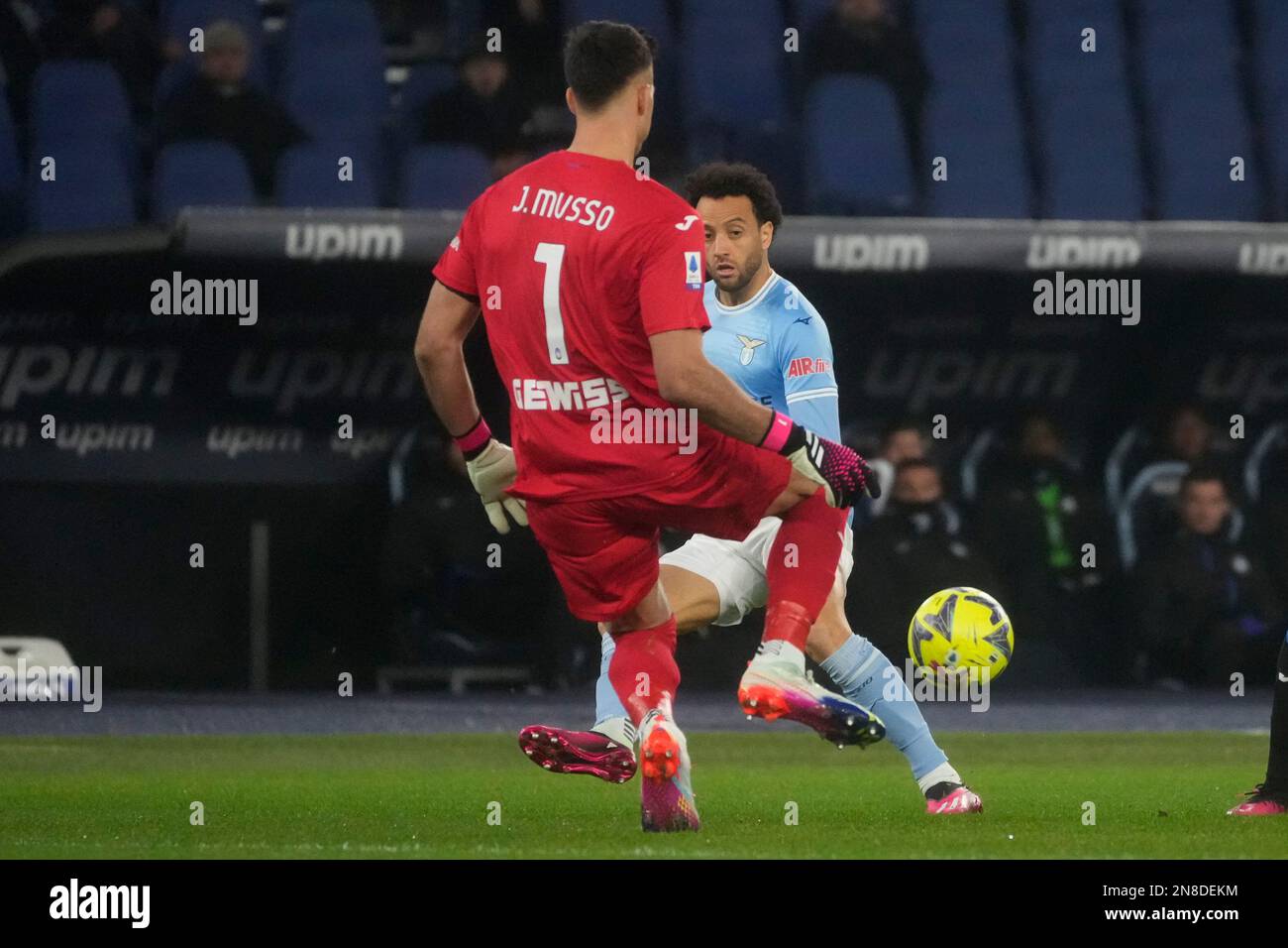 Lazio's Felipe Anderson faces Atalanta's goalkeeper Juan Musso during ...