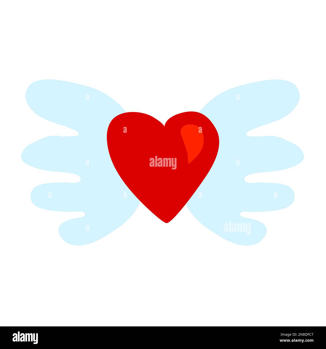 Cute cartoon style flying heart with wings, design element for ...