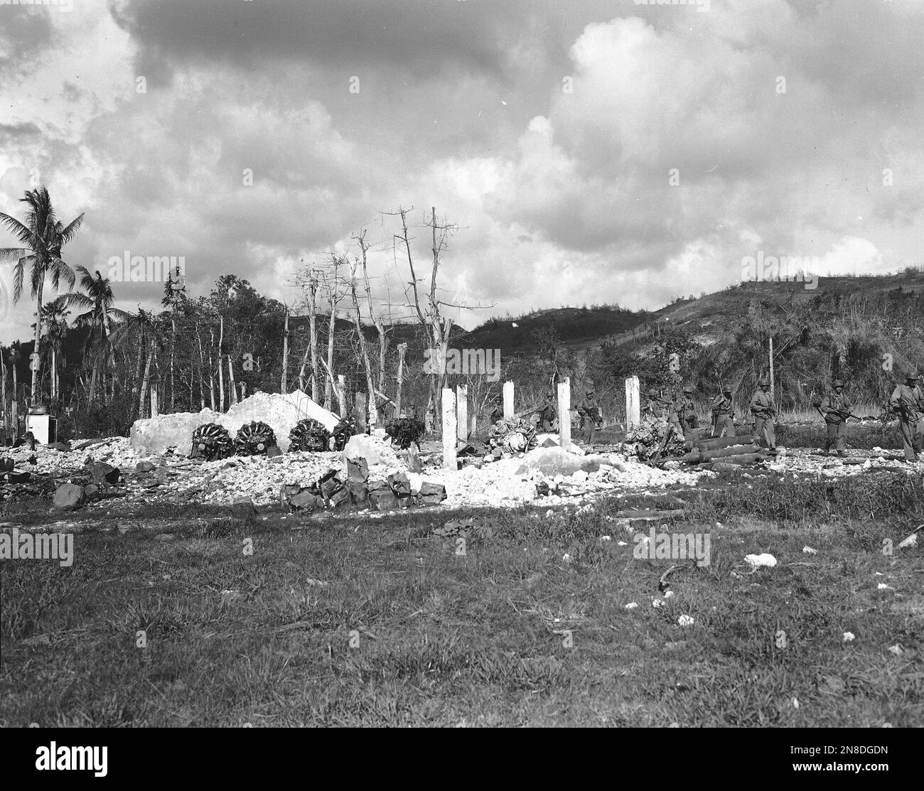 Buildings at Piti, Guam, which once held Japanese defenders are now ...