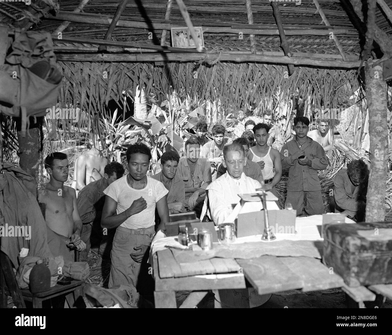 The first religious service on Guam are held after U.S. landings are ...