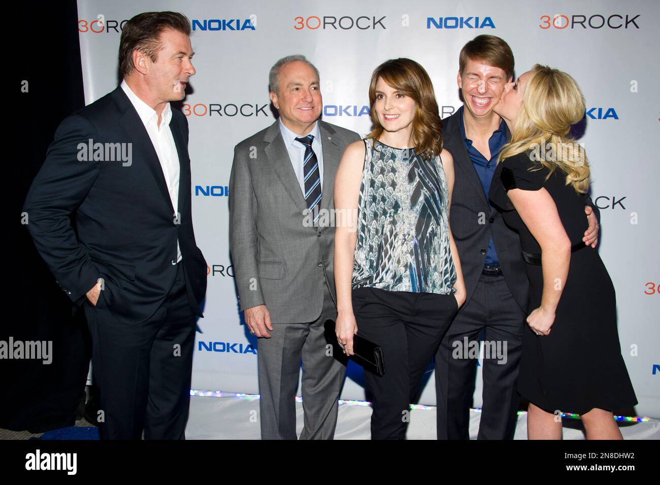 Alec Baldwin, from left, Lorne Michaels, Tina Fey, Jack McBrayer and ...