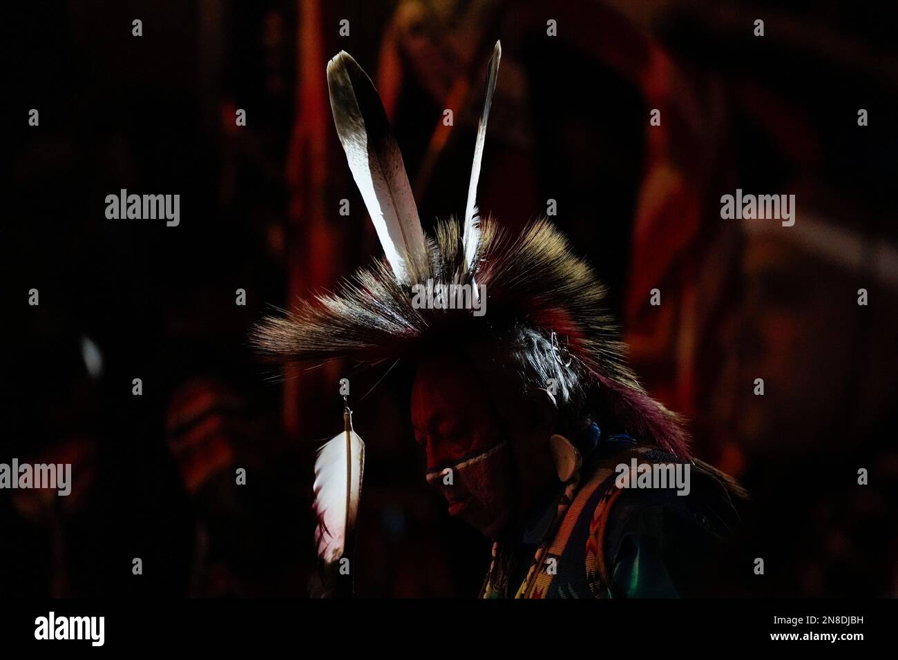 Terry Fiddler of the Cheyenne River Sioux Tribe, wears his dance ...