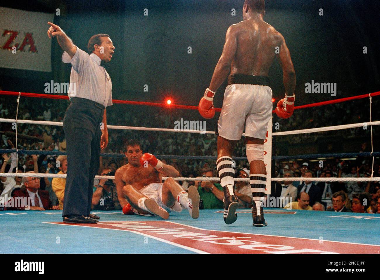 Gerry Cooney is shown down on the canvass in the 5th round before his ...