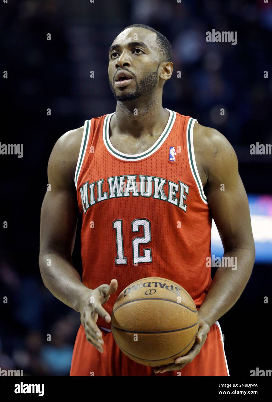 Milwaukee Bucks forward Luc Mbah a Moute, of Cameroon, prepares to ...