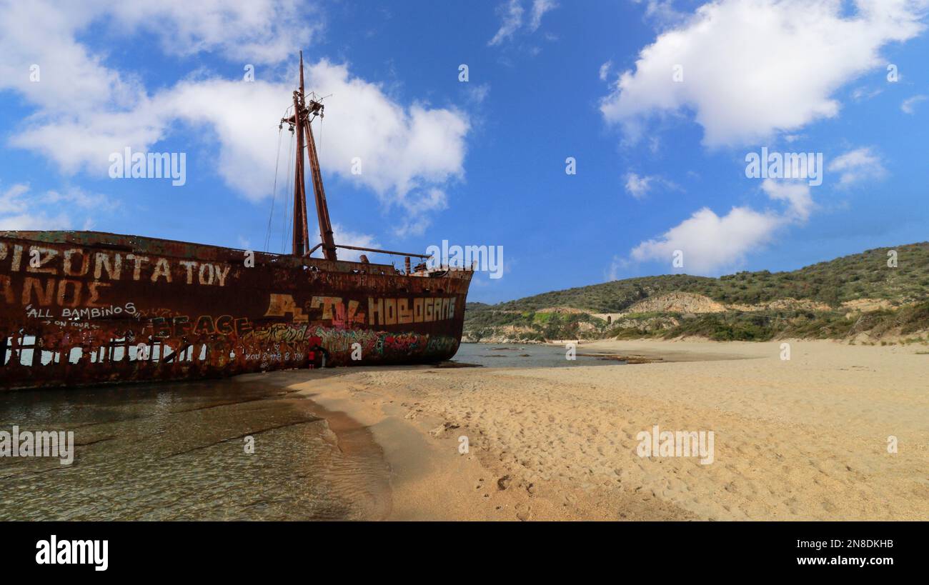 Shipwreck ''Dimitrios'' at Glyfada beach, Lakonia, Peloponesse, Greece ...