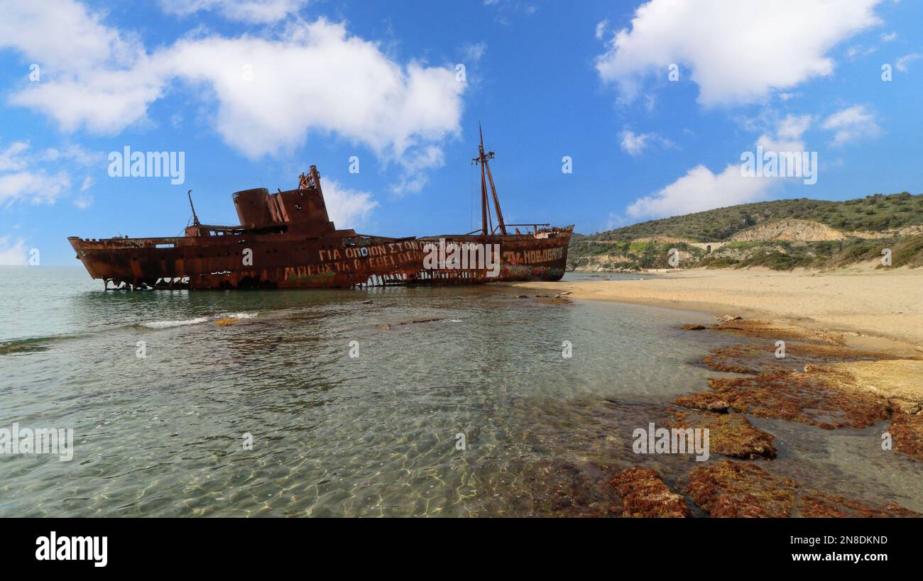 Shipwreck ''Dimitrios'' at Glyfada beach, Lakonia, Peloponesse, Greece ...