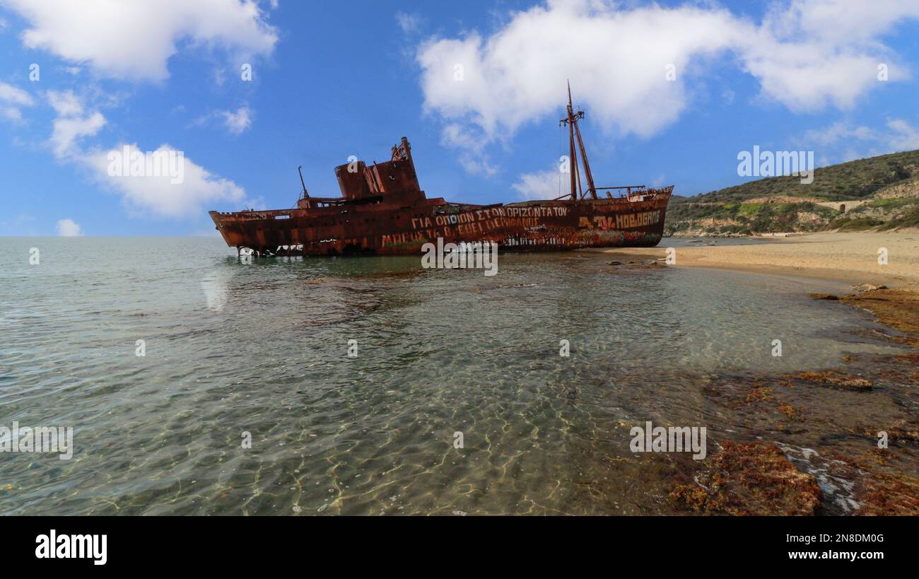 Shipwreck ''Dimitrios'' at Glyfada beach, Lakonia, Peloponesse, Greece ...