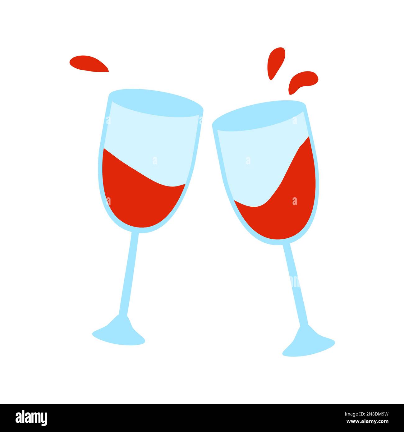 Two glasses of wine toasting to celebrate something, vector ...
