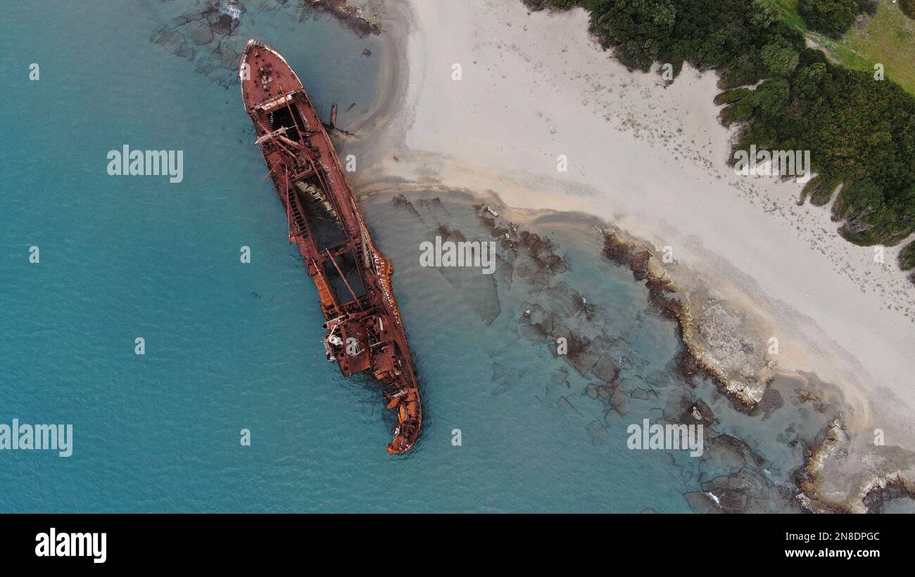 Shipwreck ''Dimitrios'' at Glyfada beach, aerial view, Lakonia ...