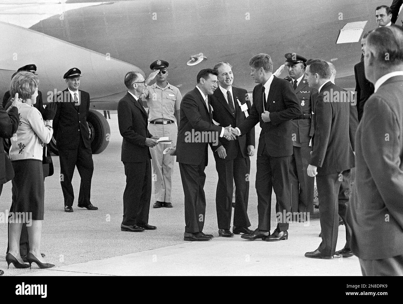 President John F. Kennedy is greeted on arrival at Miami airport by ...