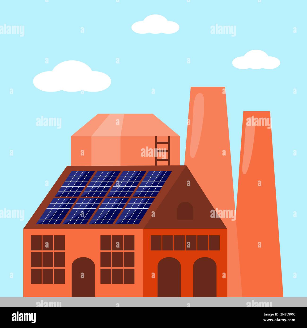 Factory building with solar battery panels on roof, concept of ...