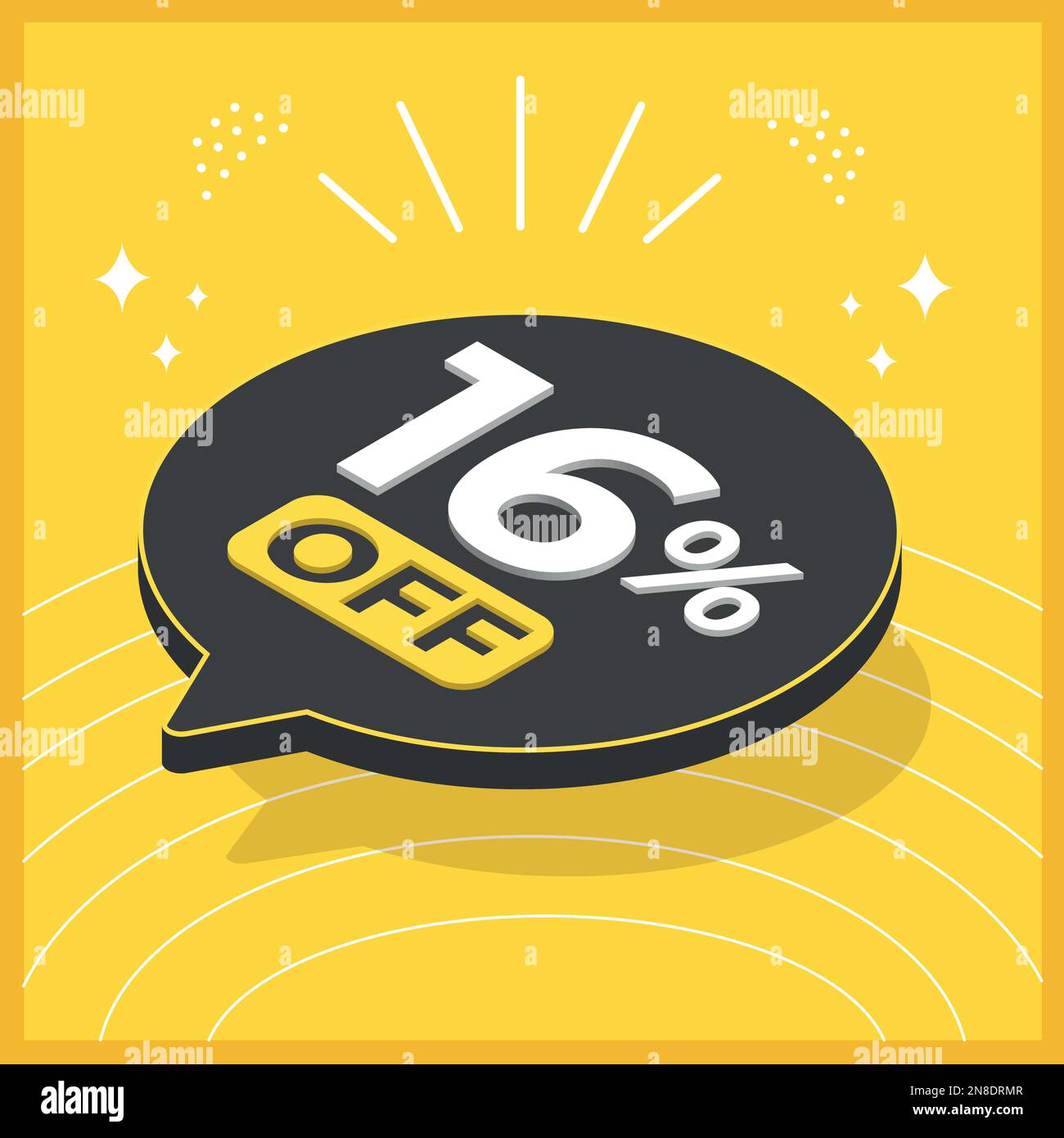 16 percent off. 3D floating balloon with promotion for sales on yellow ...