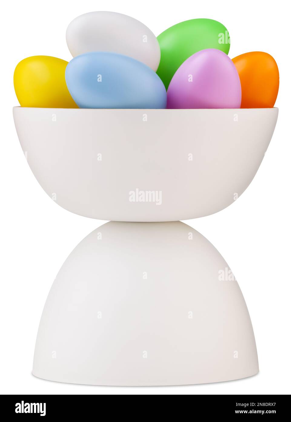 happy Easter decorations, basket full of colored easter eggs in pastel ...