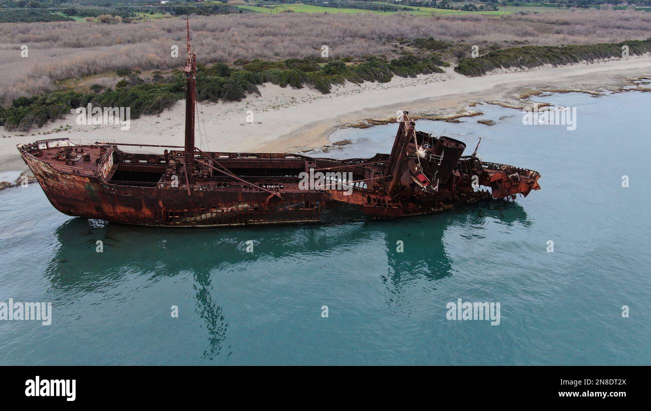 Shipwreck ''Dimitrios'' at Glyfada beach, aerial view, Lakonia ...