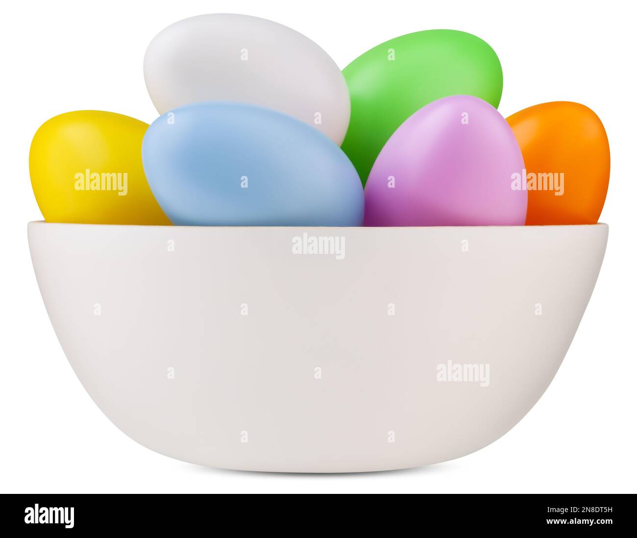happy Easter decorations, basket full of colored easter eggs in pastel ...