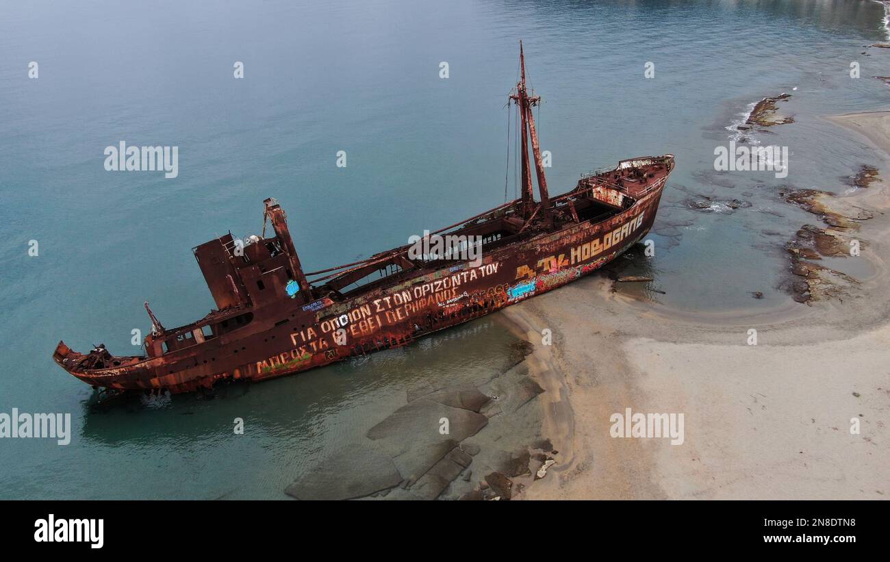 Shipwreck ''Dimitrios'' at Glyfada beach, aerial view, Lakonia ...