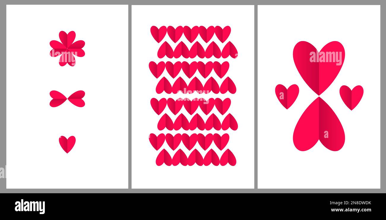 set of simple clean cards with hearts. valentine party greeting design ...