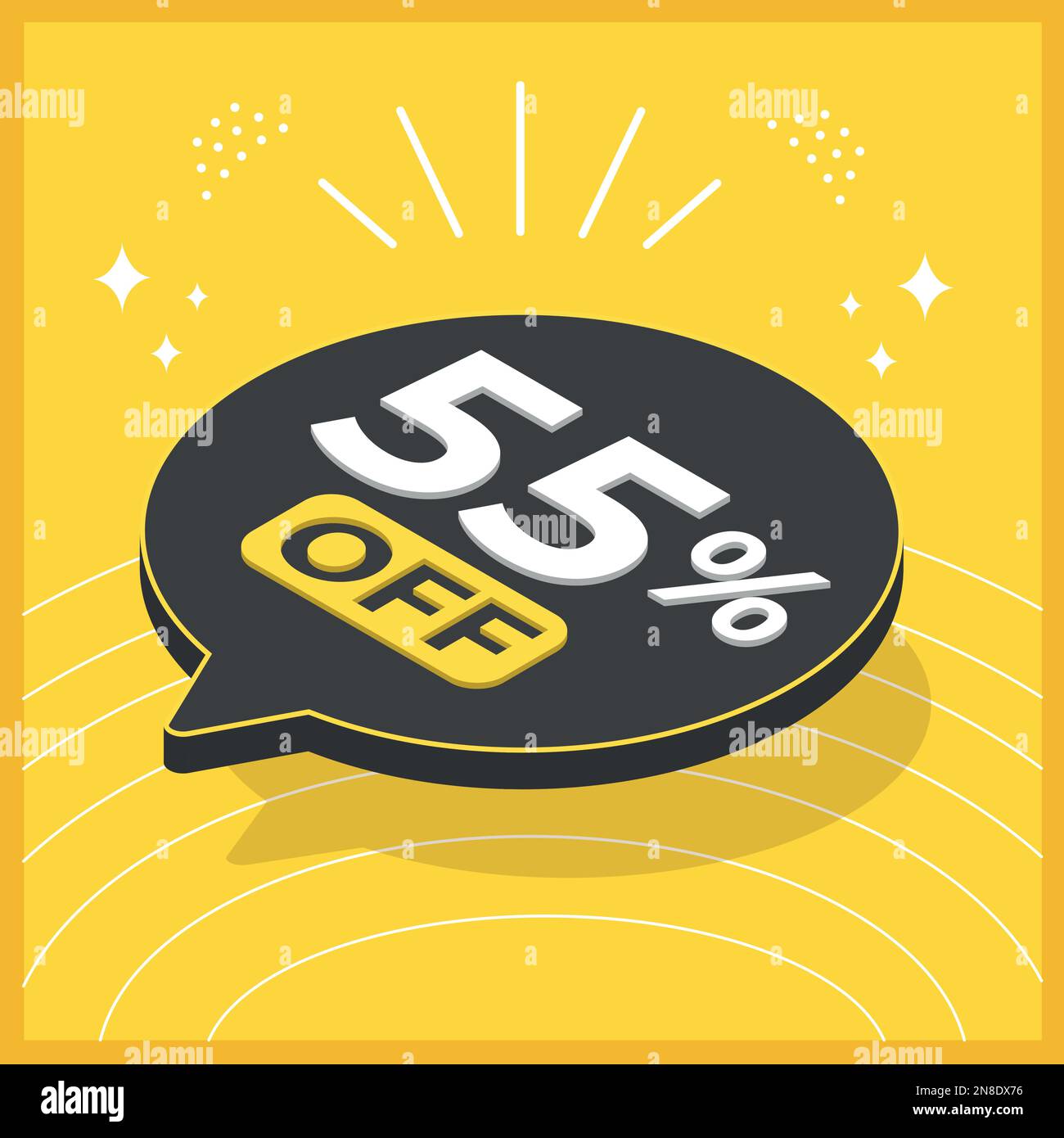 55 percent off. 3D floating balloon with promotion for sales on yellow ...