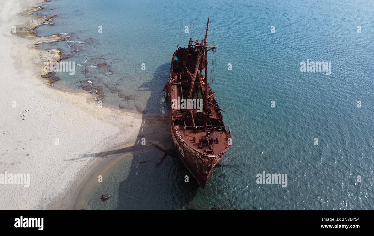 Shipwreck ''Dimitrios'' at Glyfada beach, aerial view, Lakonia ...