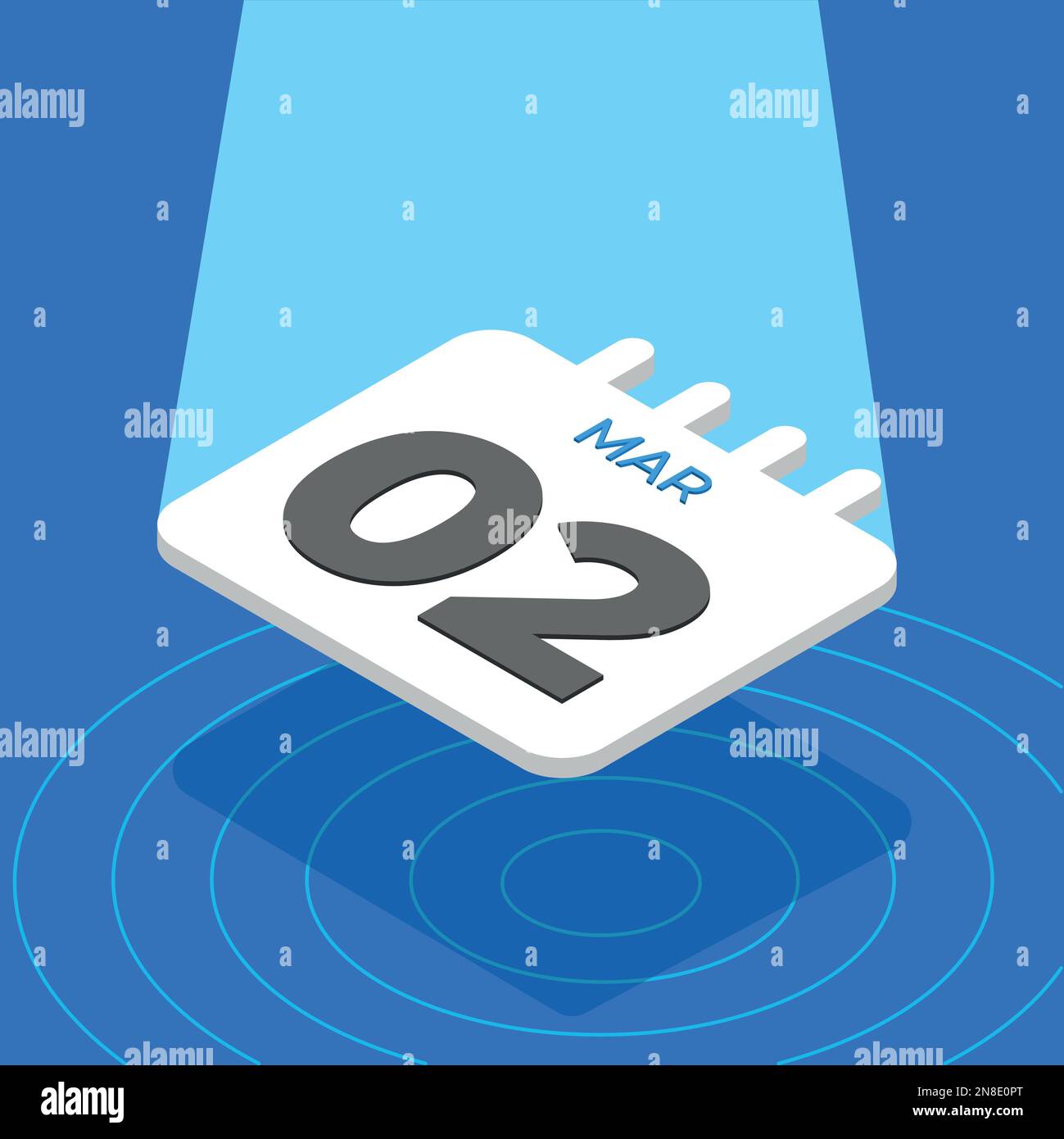March 2 - 3D White calendar floating with spotlight on blue background ...
