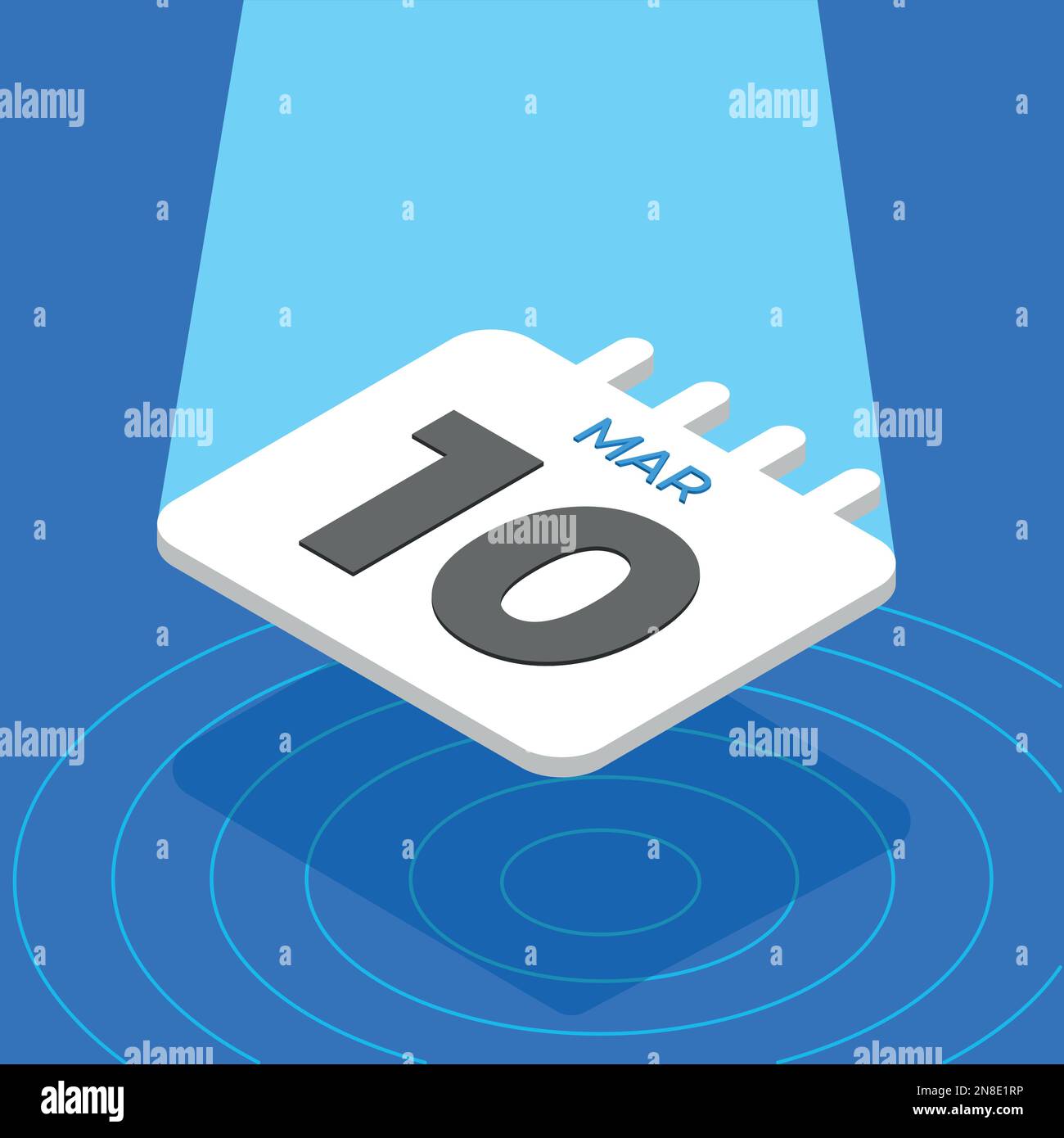 March 10 - 3D White calendar floating with spotlight on blue background ...