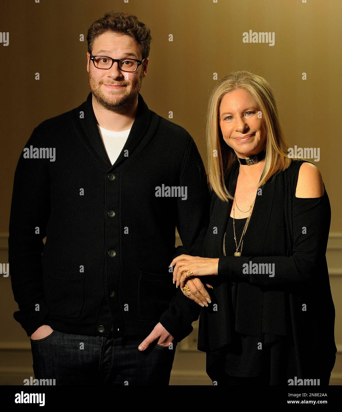 In this Dec. 11, 2012, photo, Seth Rogen, left, and Barbara Streisand ...