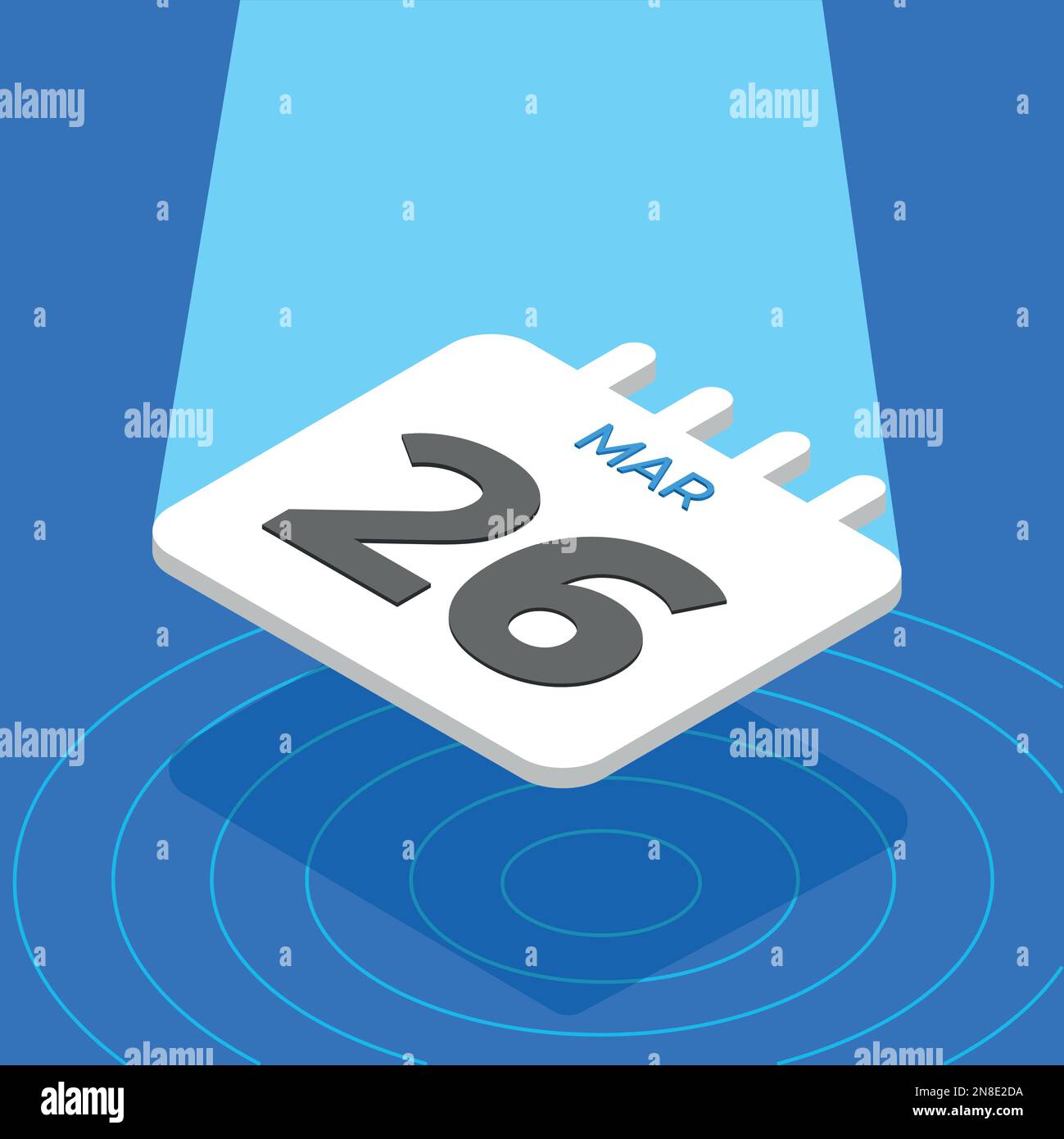March 26 - 3D White calendar floating with spotlight on blue background ...