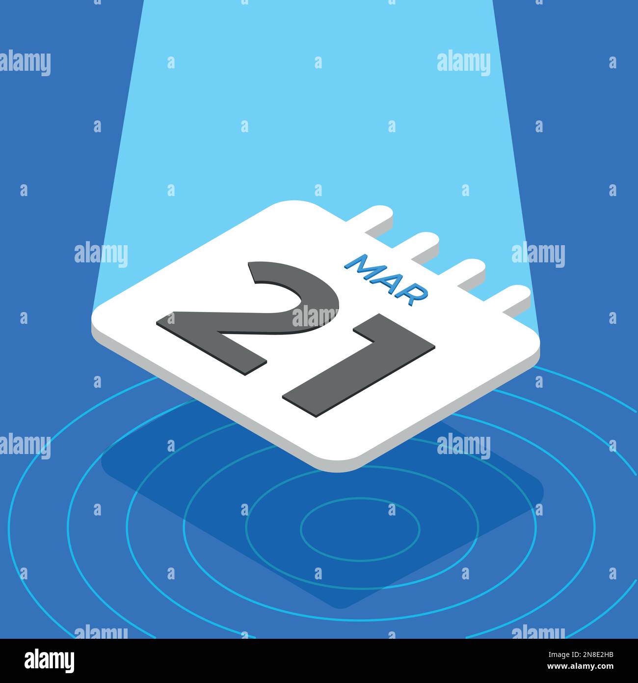 March 21 - 3D White calendar floating with spotlight on blue background ...
