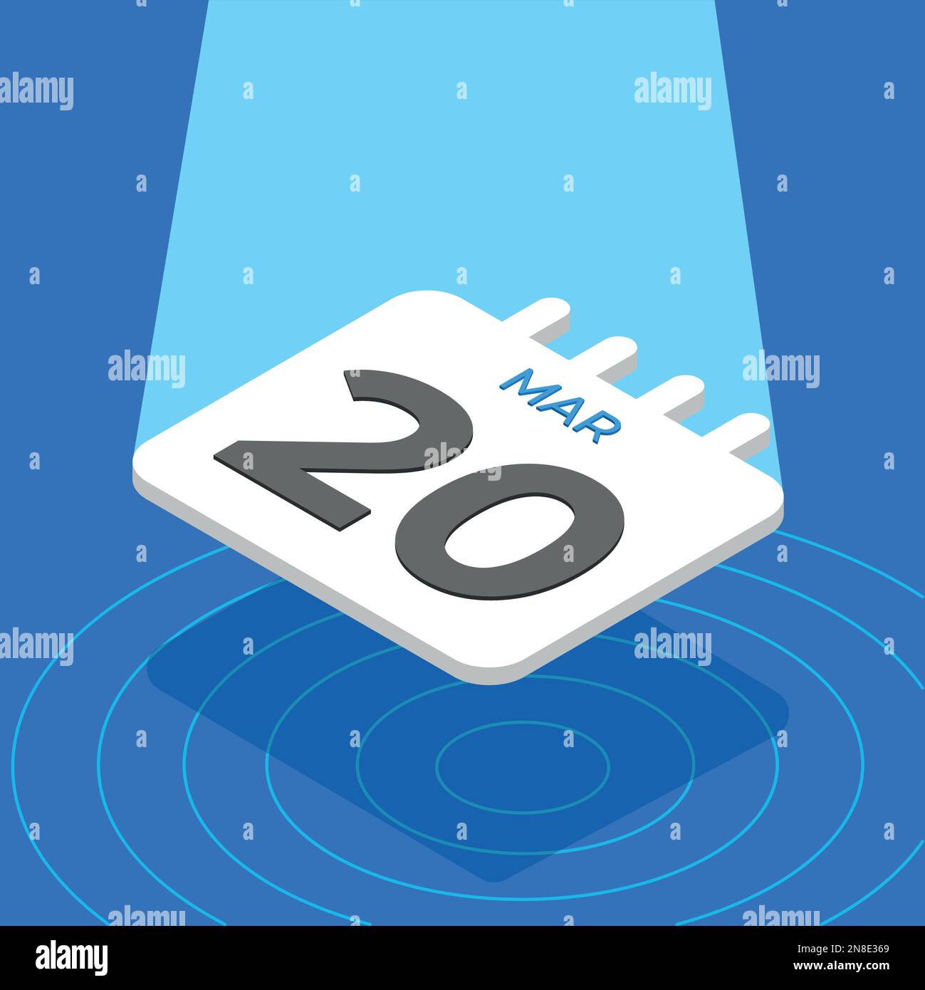 March 20 - 3D White calendar floating with spotlight on blue background ...