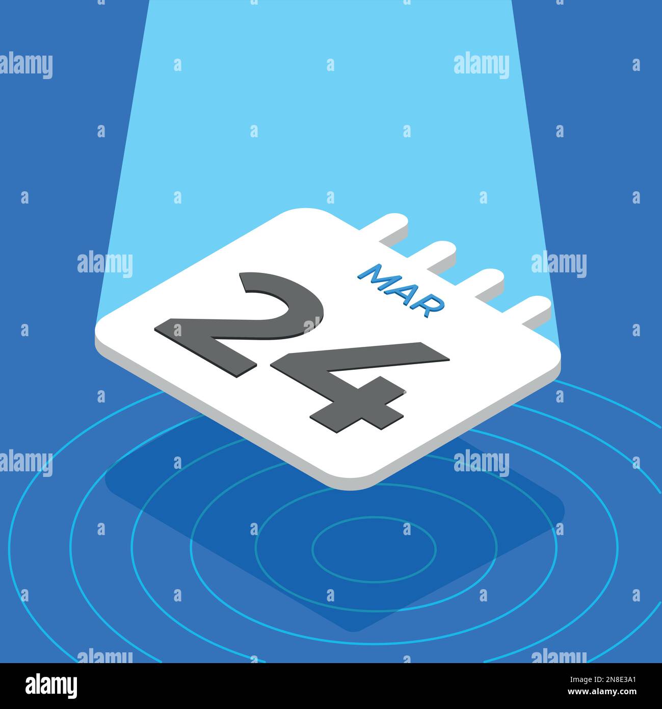 March 24 - 3D White calendar floating with spotlight on blue background ...