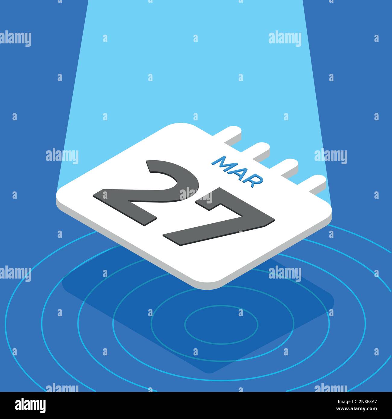 March 27 - 3D White calendar floating with spotlight on blue background ...
