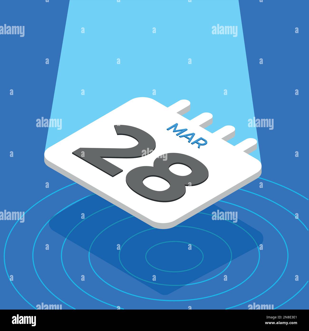 March 28 - 3D White calendar floating with spotlight on blue background ...