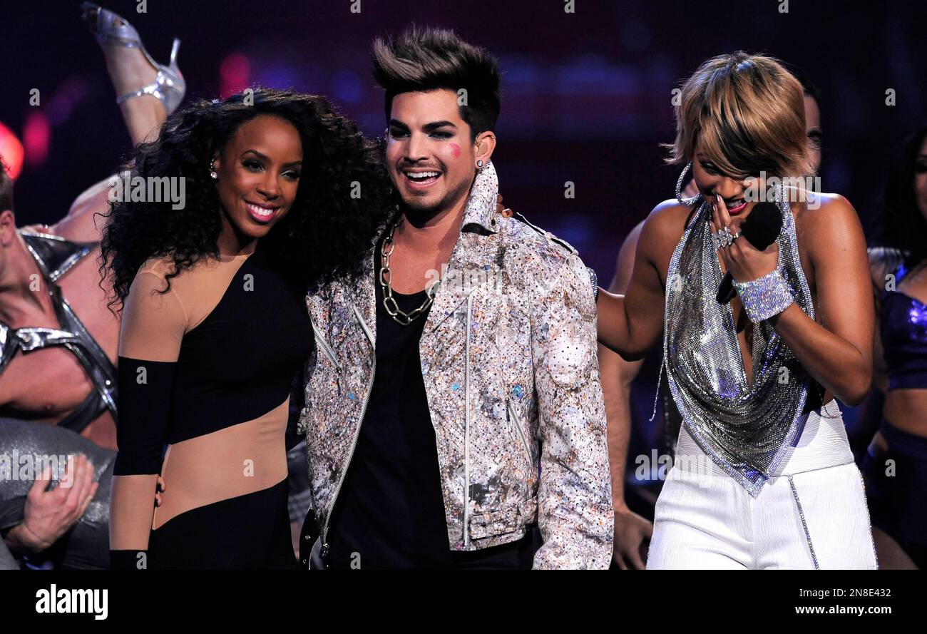 Kelly Rowland, left, Adam Lambert, center, and Keri Hilson are seen on ...