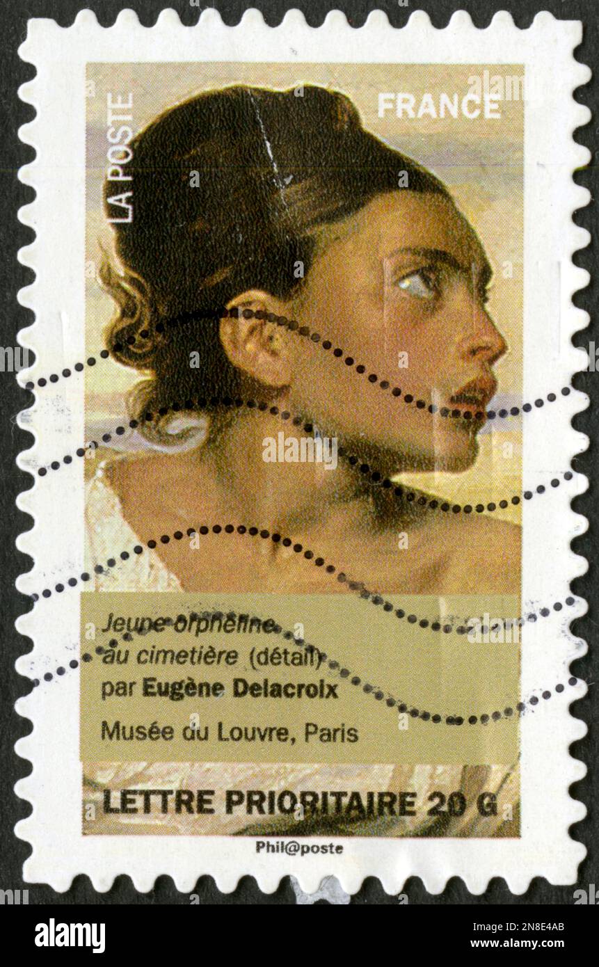 TIMBRE OBLITÉRÉ JEUNE ORPHELINE AU CIMETIÈRE. DÉTAIL. PAR EUGÈNE ...